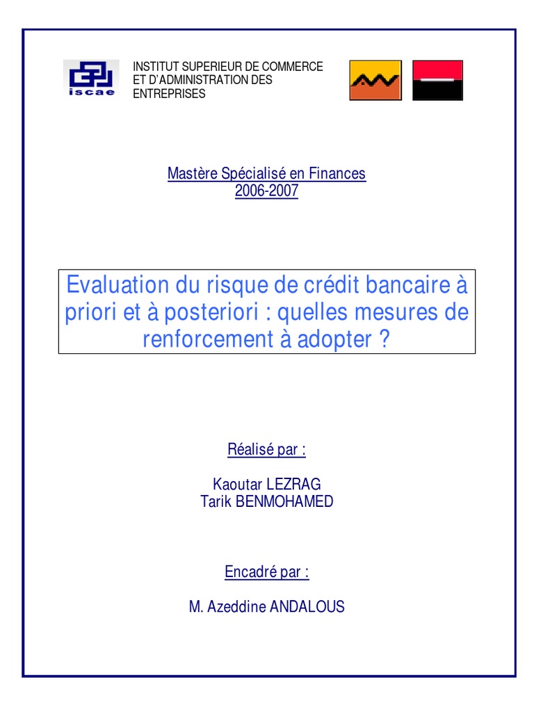Évaluation Du Risque de Crédit Bancaire À Priori Et À Postériori Quelles Mesures de Renforcement ...