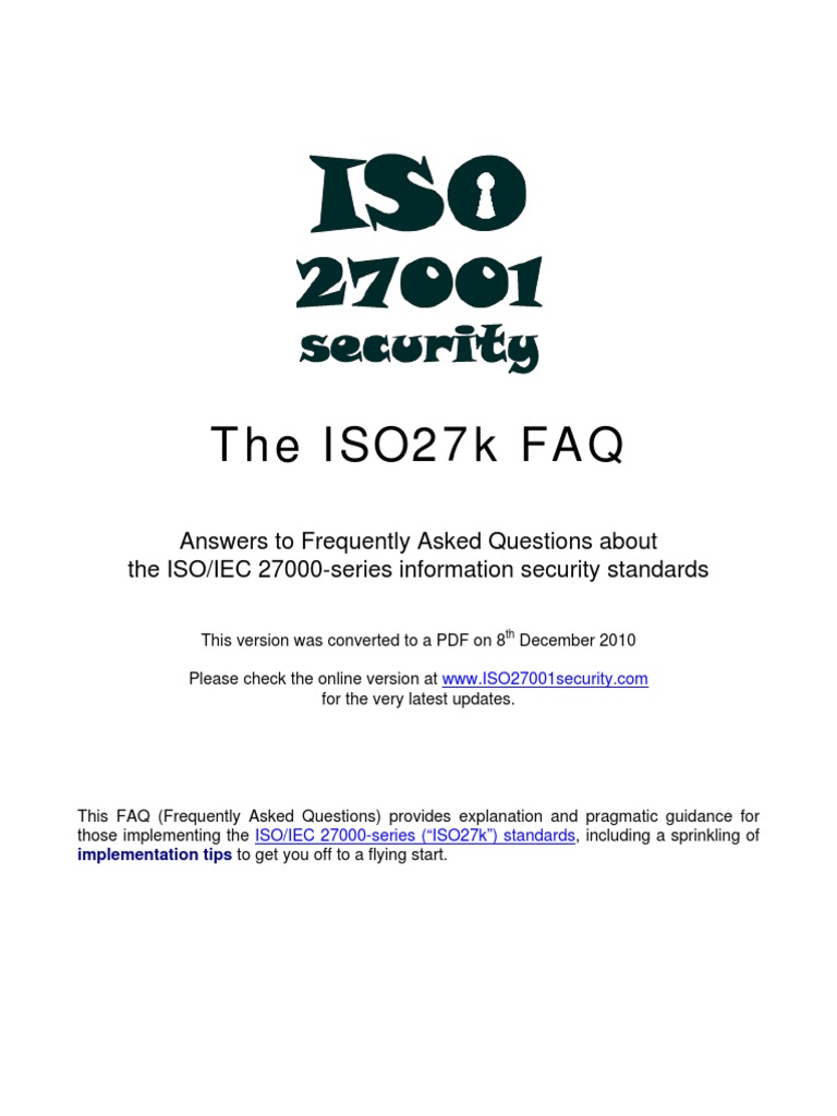 ISO27k FAQ | PDF | Information Security | International Organization ...