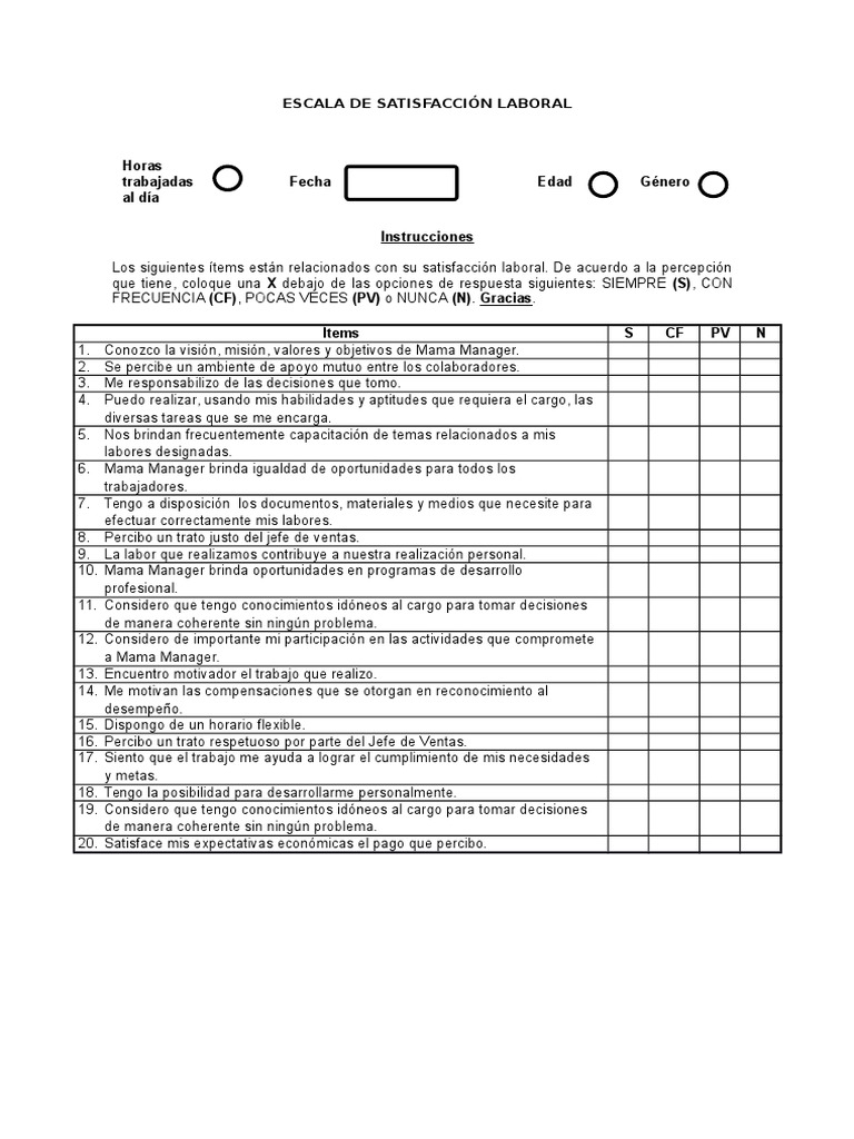 Evaluación de Satisfacción y Desempeño Laboral | PDF | Toma de ...