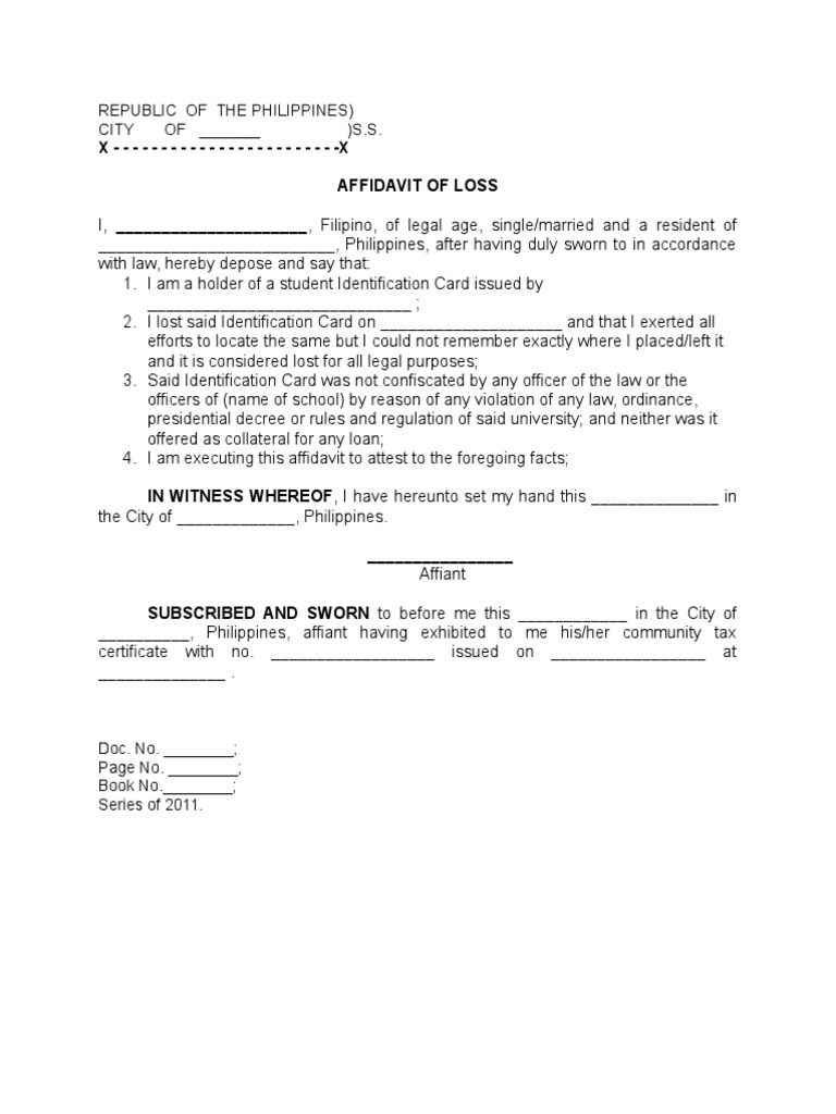 Affidavit of Loss Id | PDF