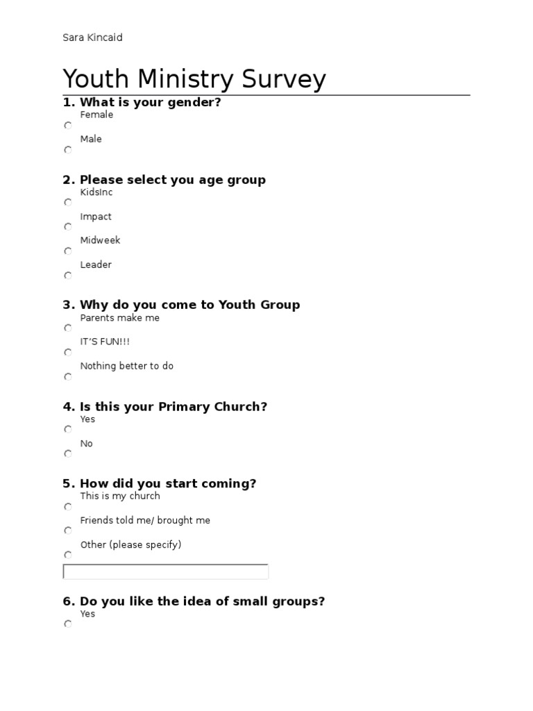 Youth Ministry Survey | PDF