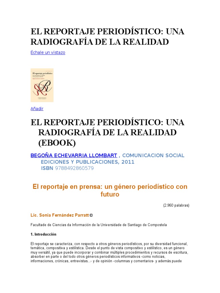 El Reportaje Periodístico | PDF | Periodismo | Publicación