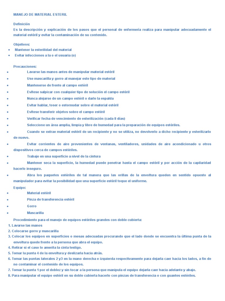 Manejo de Material Esteril | PDF | Esterilización (Microbiología) | Mano