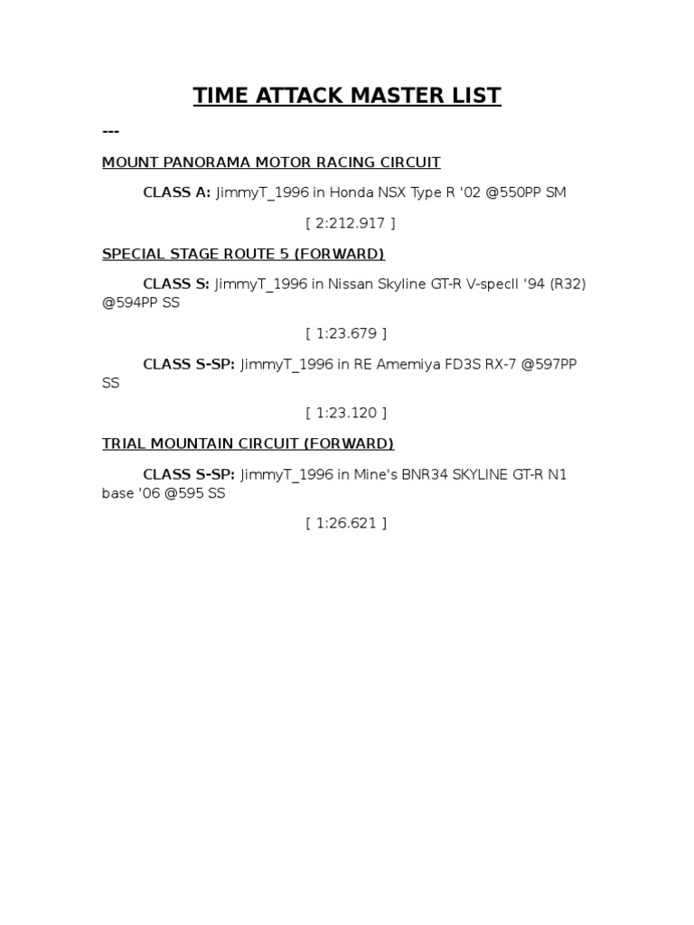 THL Time Attack Records | PDF