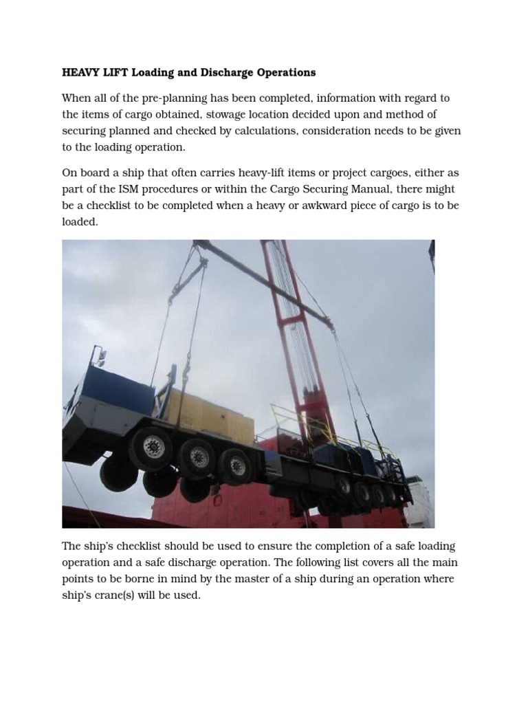 HEAVY LIFT Loading and Discharge Operations | PDF | Crane (Machine ...