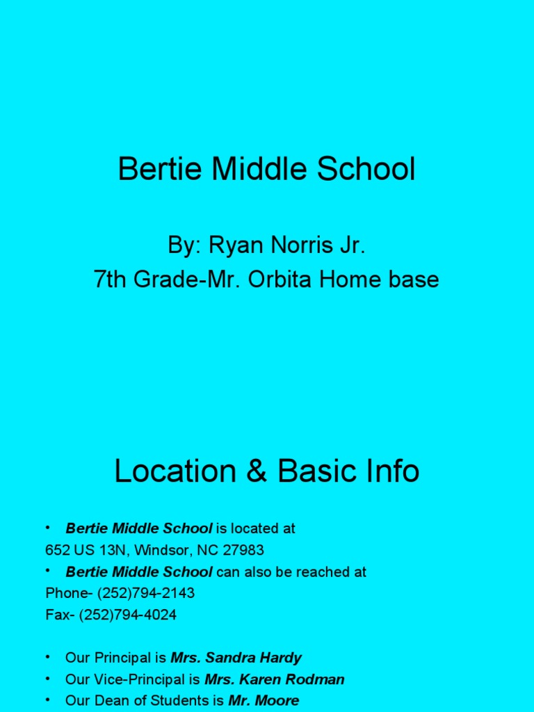 Bertie Middle School: By: Ryan Norris Jr. 7th Grade-Mr. Orbita Home ...