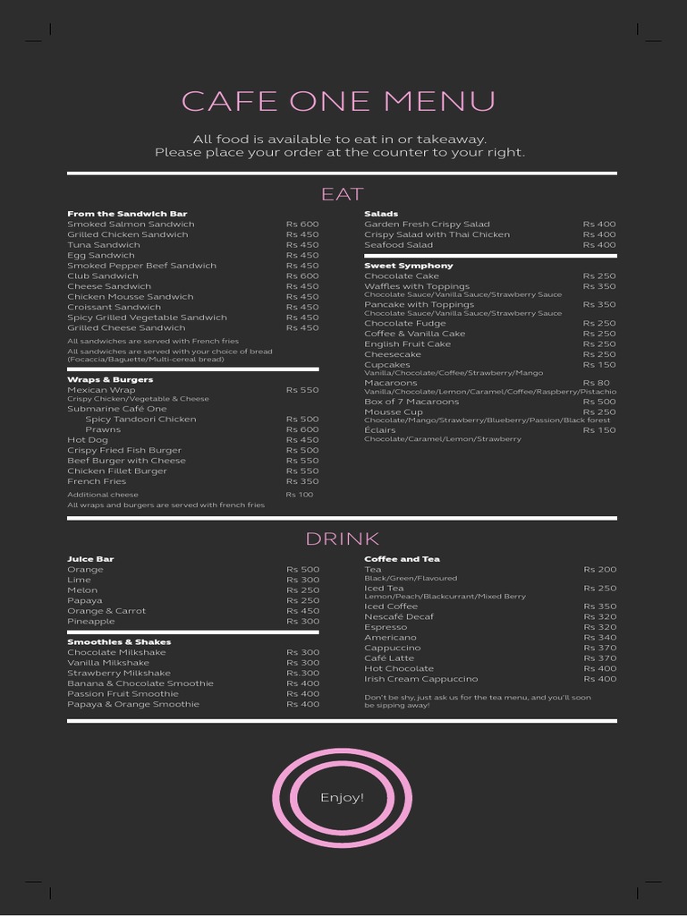 Chapter One + Cafe One: Menus | PDF | Salad | Indonesian Cuisine