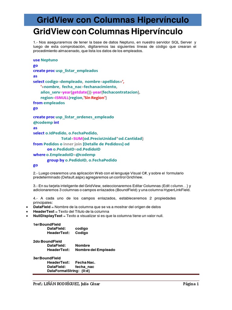 Gridview Con Columnas Hipervínculo-OK | PDF | Servidor SQL de Microsoft ...