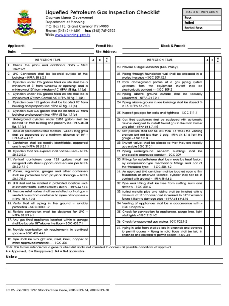 LPG Checklist | PDF | Liquefied Petroleum Gas | Pipe (Fluid Conveyance)