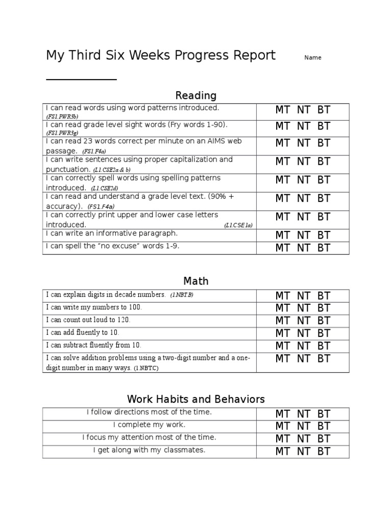 Third Six Weeks Progress Report | PDF