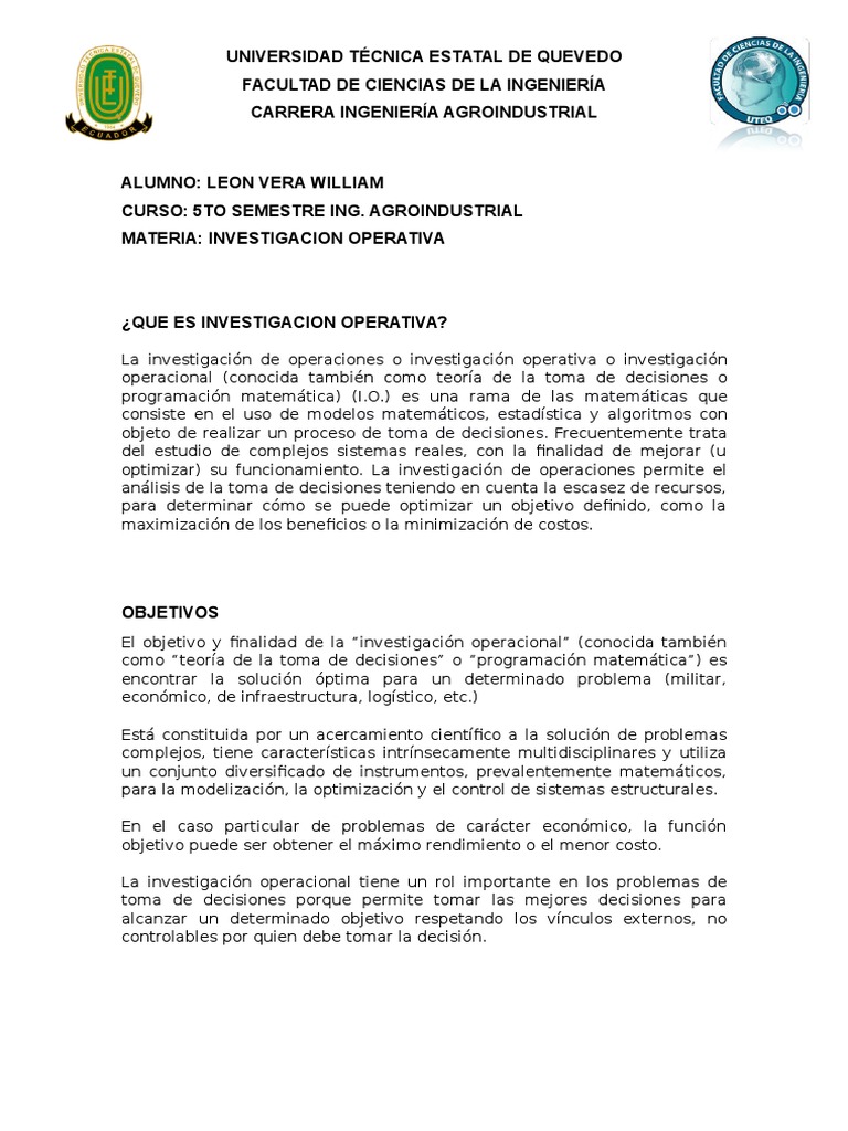 Investigacion Operativa | PDF | La investigación de operaciones ...