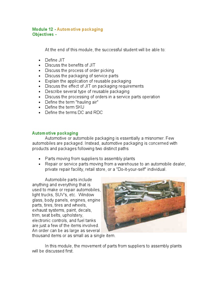 Michigan State University PKG 101 Module 12 Automotive Packaging | PDF ...