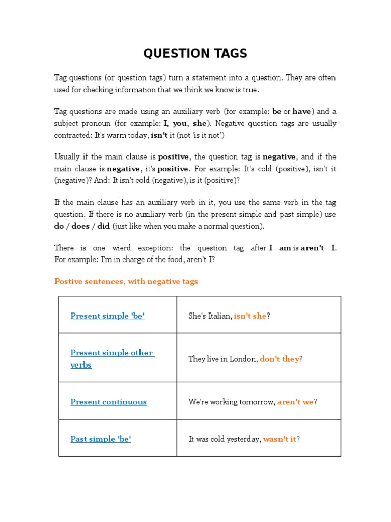 Question Tags | PDF | Question | Verb