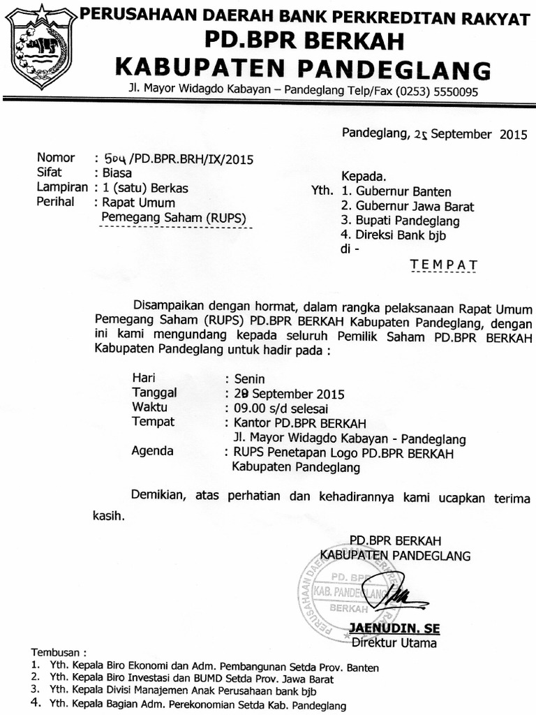 Surat Undangan RUPS 2015 | PDF