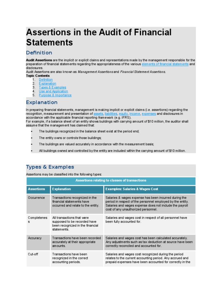 Assertions in The Audit of Financial Statements | PDF | Audit | Financial Statement