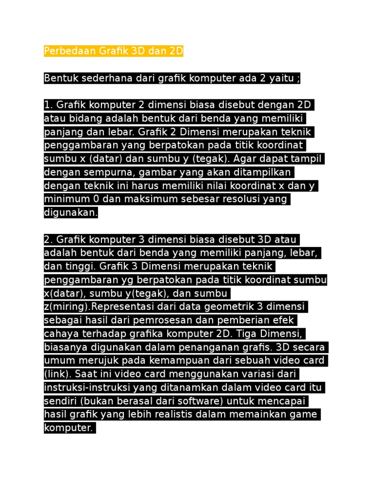 Perbedaan Grafik 3D Dan 2D | PDF