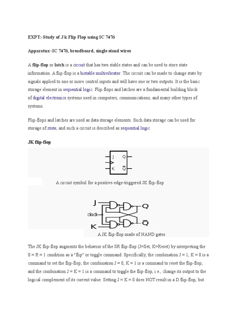 JK Flip-Flop Experiment with IC 7476 | PDF