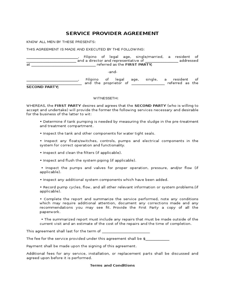 Sample Service Provider Agreement | PDF | Mediation | Attorney's Fee