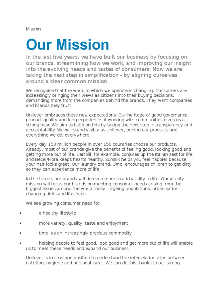 Unilever's Mission and Vision in Bangladesh | PDF | Unilever | Brand