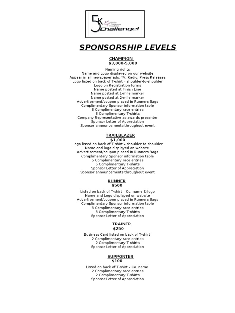 Sponsorship Levels for Event Participation | PDF