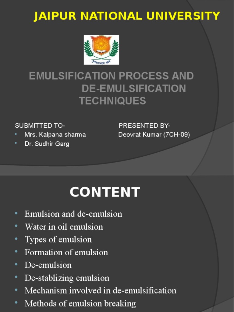 Emulsification Process and De-Emulsification Techniques | PDF ...