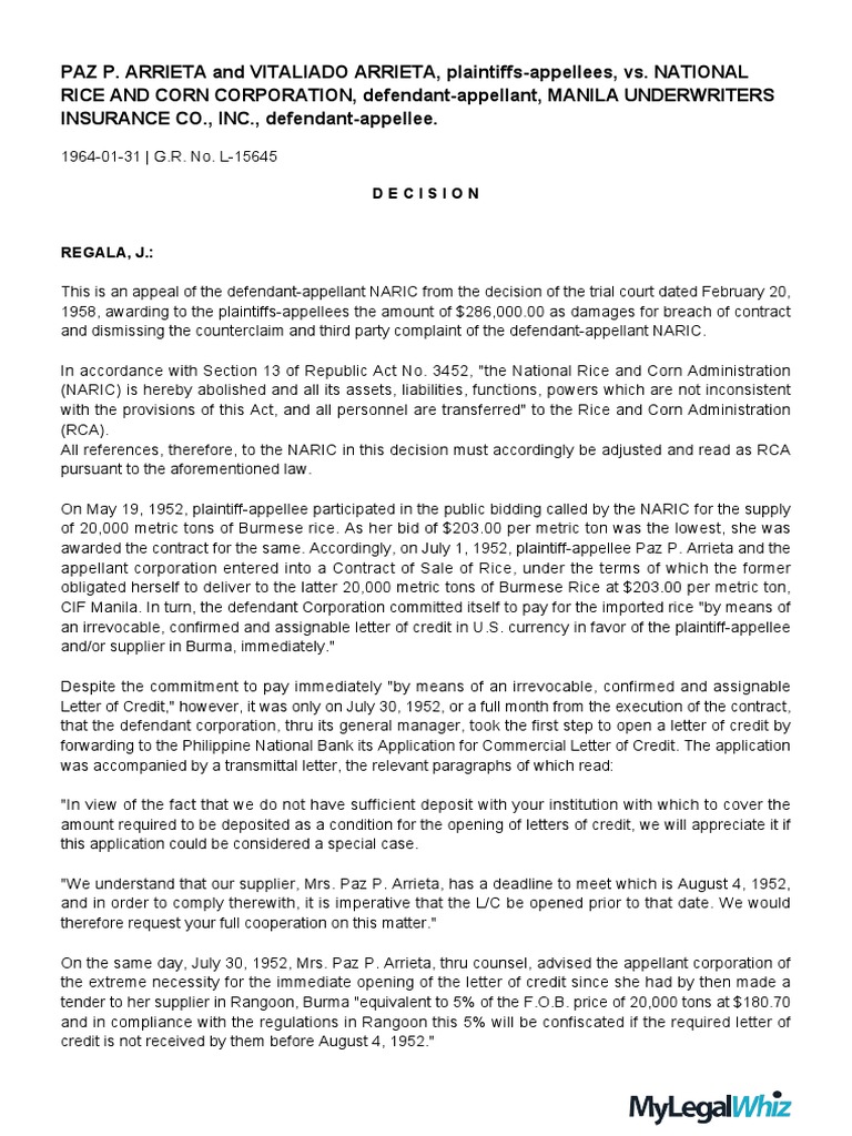 Arrieta V Naric | PDF | Letter Of Credit | Legal Tender