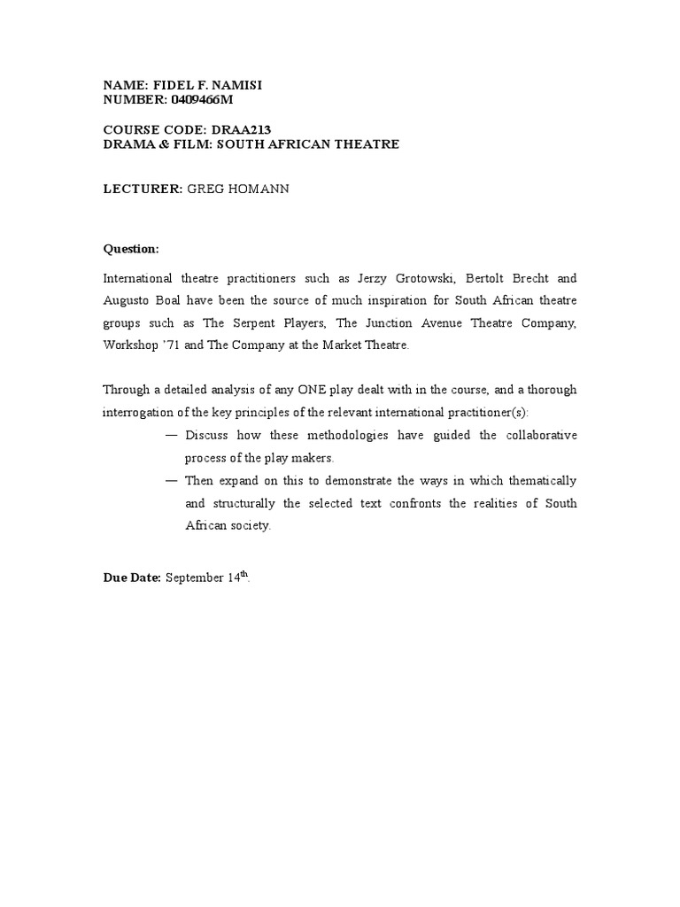 The Influence of International Theatre Practitioners On South African ...