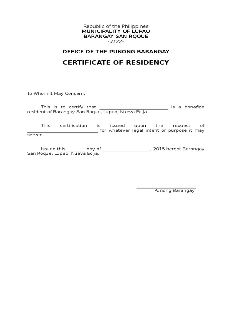 Certificate of Residency | PDF