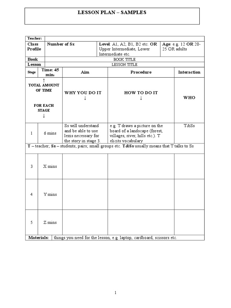 Lesson Plan - Samples: Teacher | PDF | Lesson Plan | Question