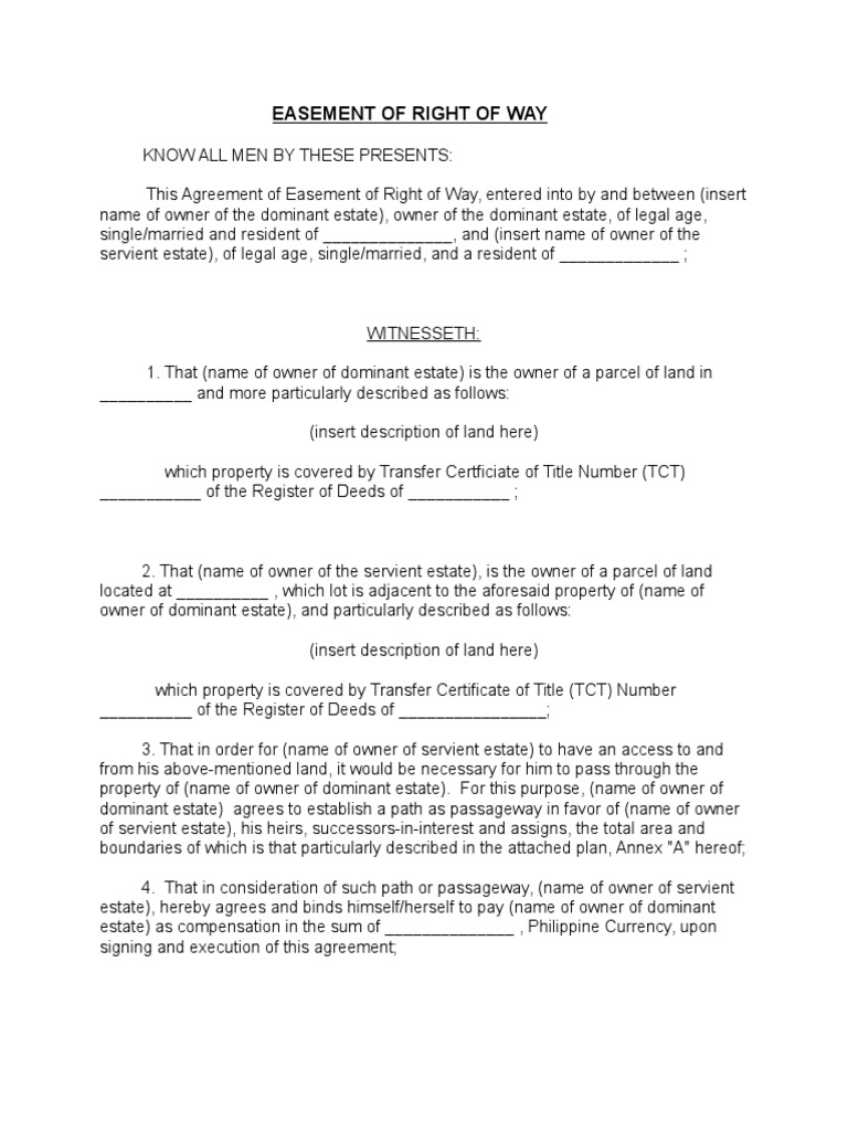 Easement of Right of Way - Sample | PDF | Easement | Land Lot