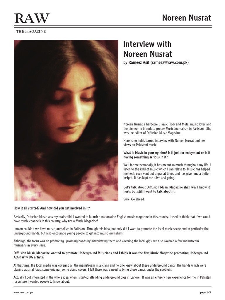 Interview With Noreen Nusrat | PDF | Pakistan | Rock Music