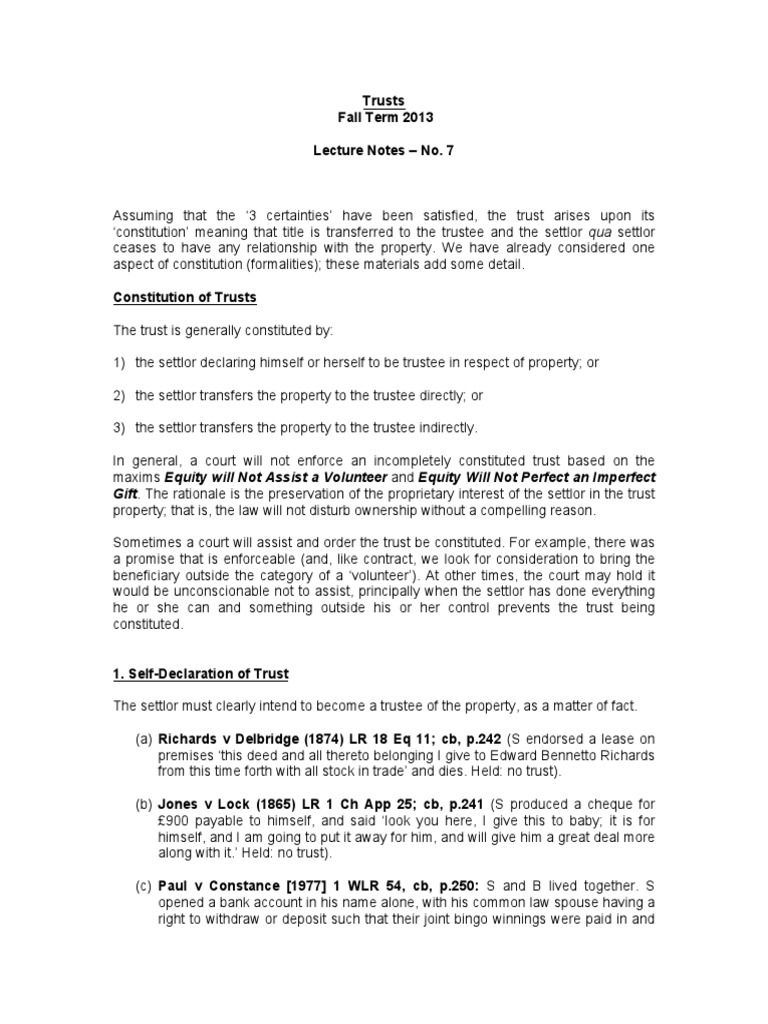 Constitution of Trusts | PDF | Trust Law | English Trust Law