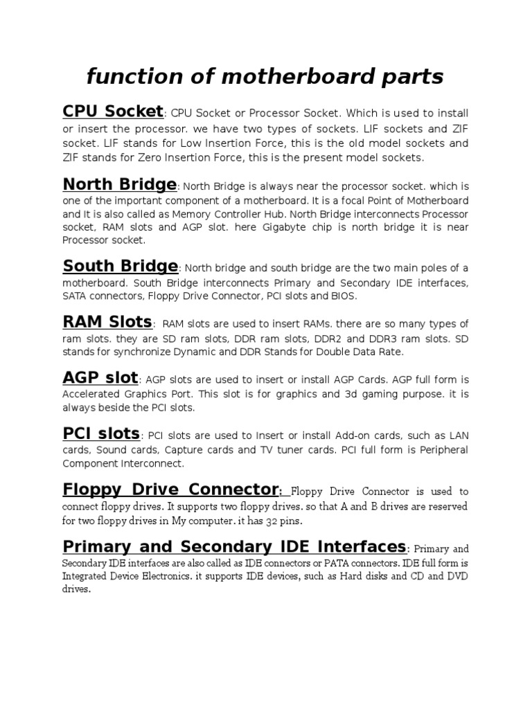 Function of Motherboard Parts | PDF | Computer Architecture | Computer ...