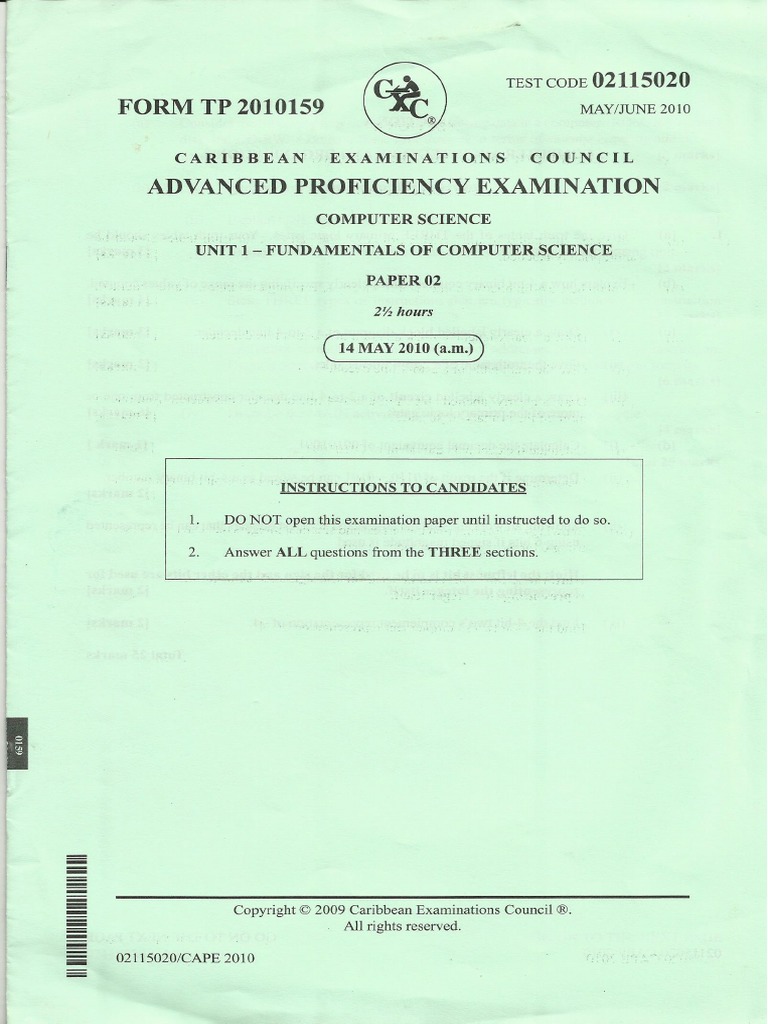 Computer Science Cape 2010 | PDF