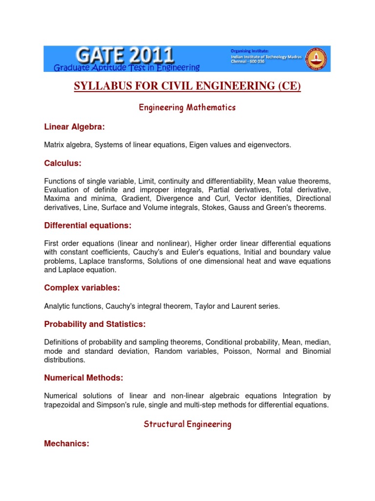 Syllabus For Civil Engineering (Ce) : Linear Algebra | PDF | Soil ...