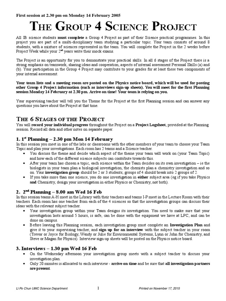 2h GP 4 Project Student Notes | PDF | Educational Assessment | Science