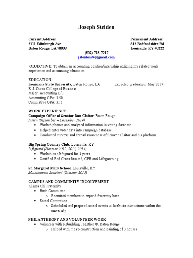 Joseph Steiden Resume 1 | PDF | Career & Growth