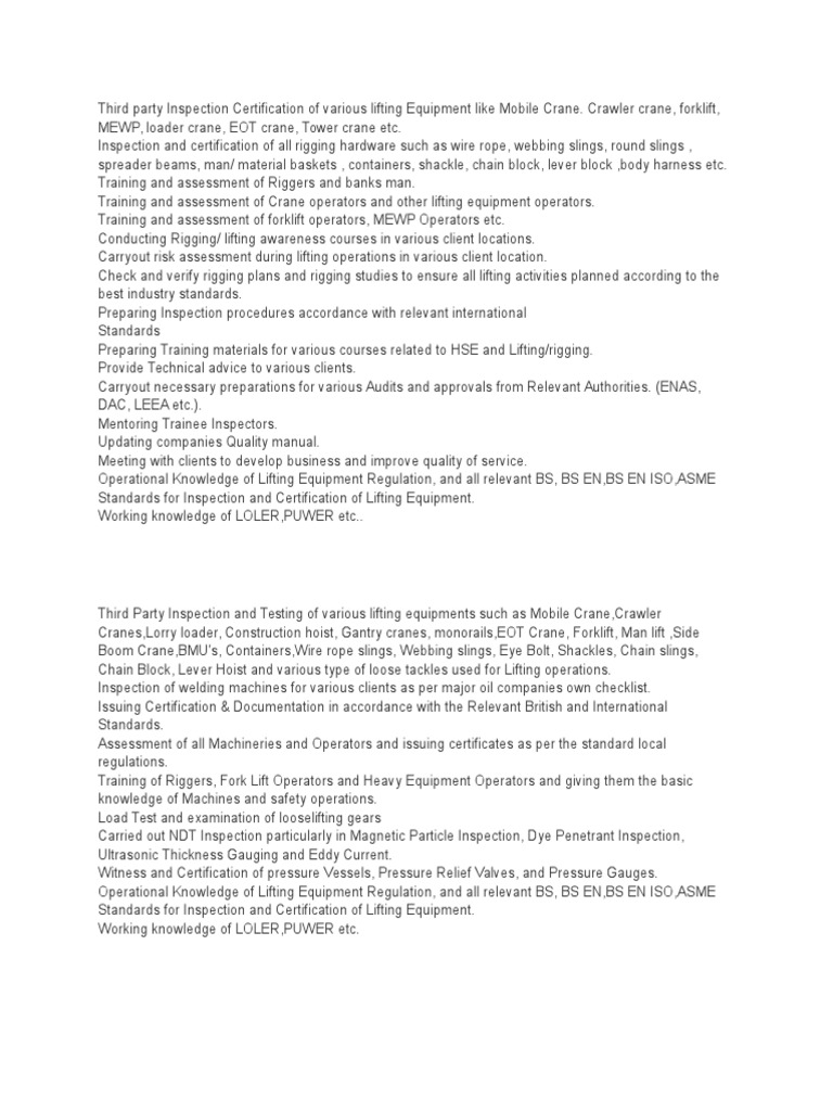 Third Party Inspection Certification of Various Lifting Equipment Like ...