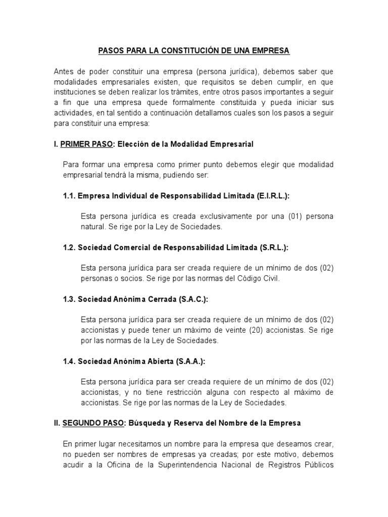 Pasos para La Constitución de Una Empresa | PDF | Liquidación | Compañía de responsabilidad limitada