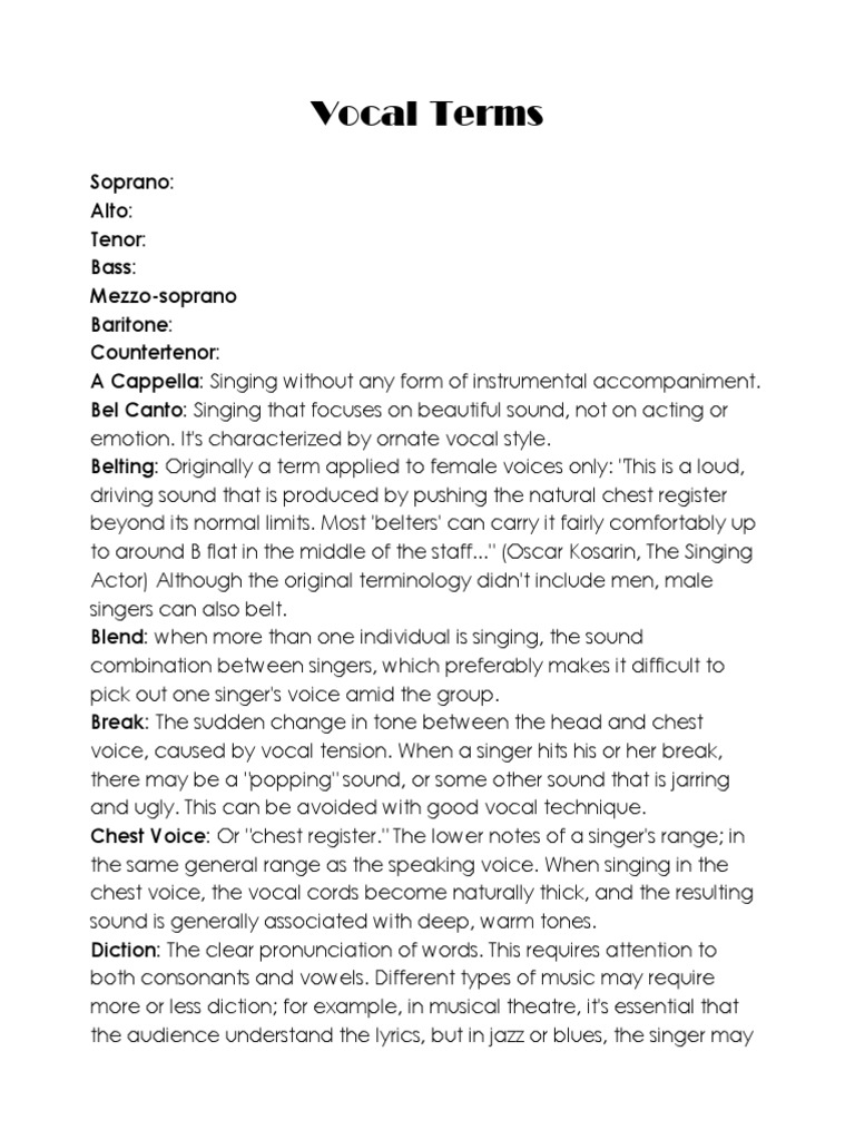Vocal Terms | PDF | Singing | Vocal Music