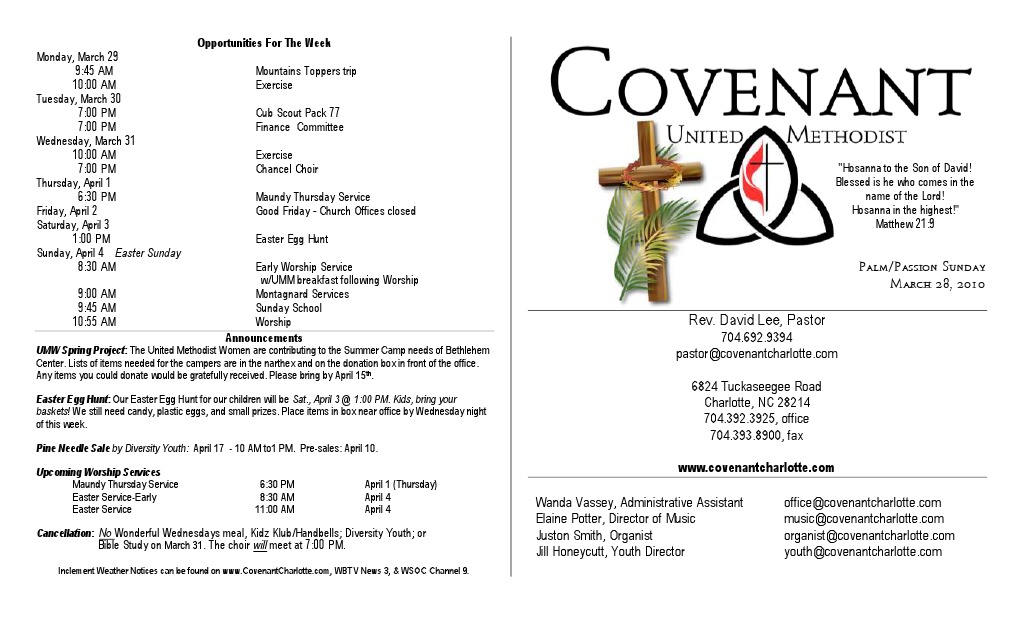 Opportunities For The Week: Rev. David Lee, Pastor | PDF | Easter ...