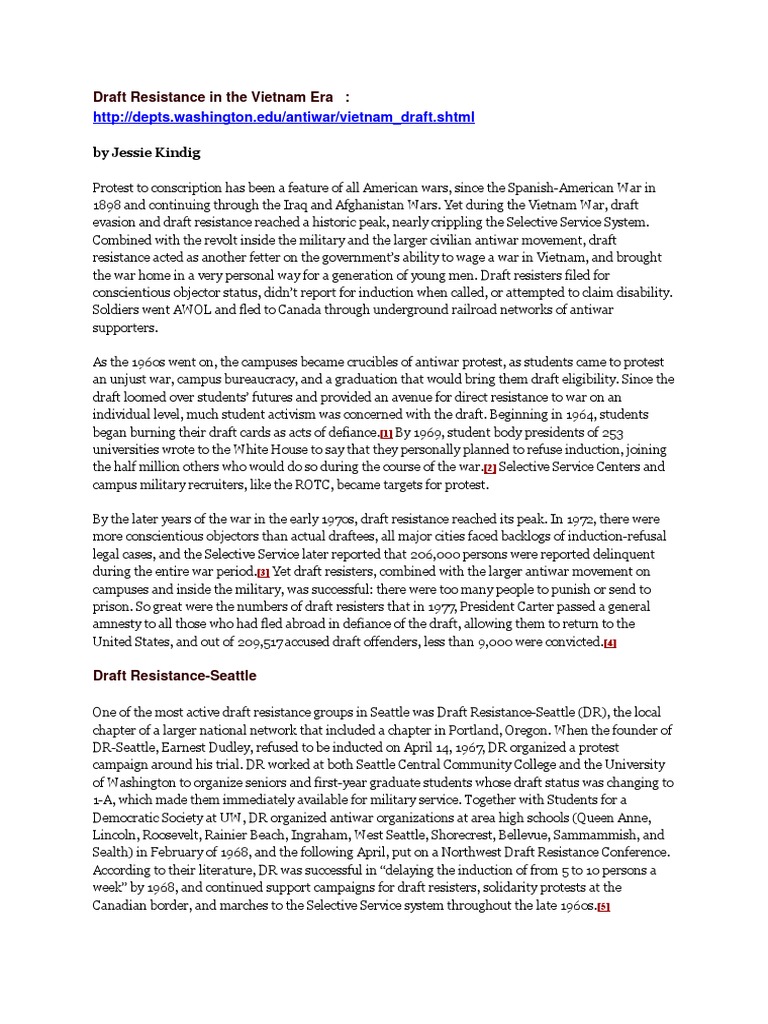 Draft Resistance in The Vietnam Era | PDF | Conscription | Conscription ...