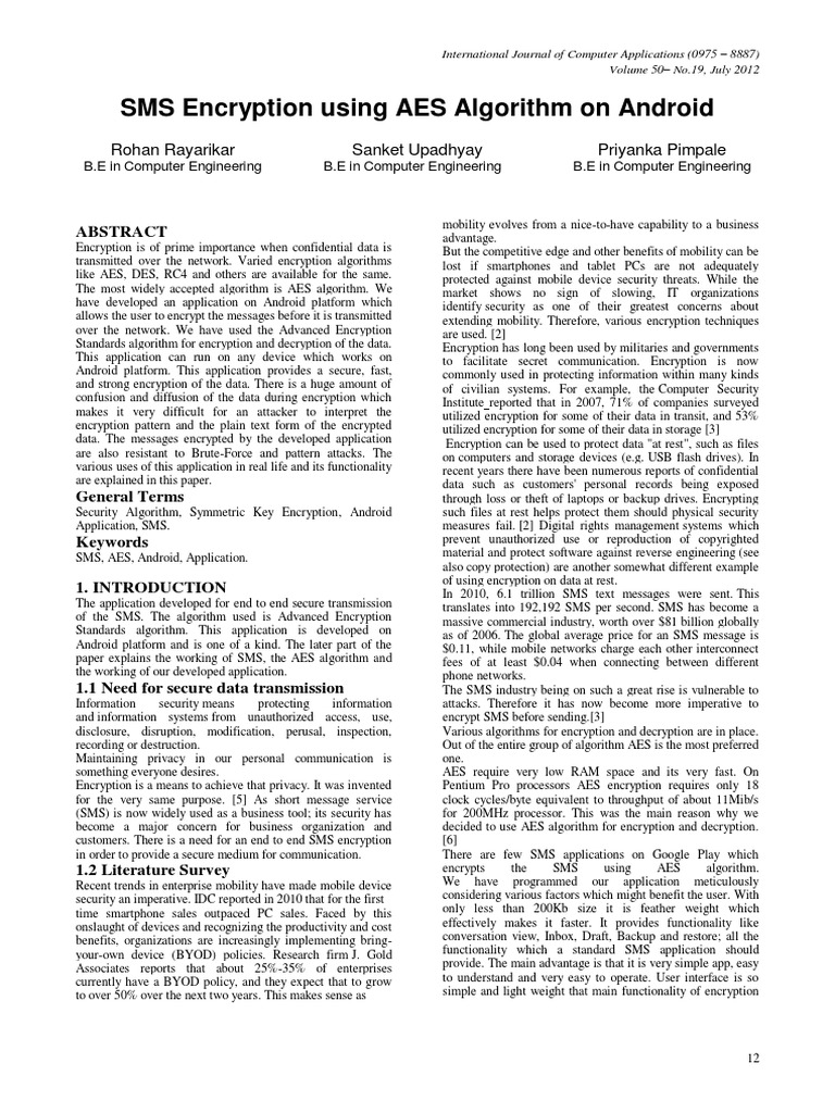 Final Project SMS Encryption Using AES | PDF | Encryption | Short ...