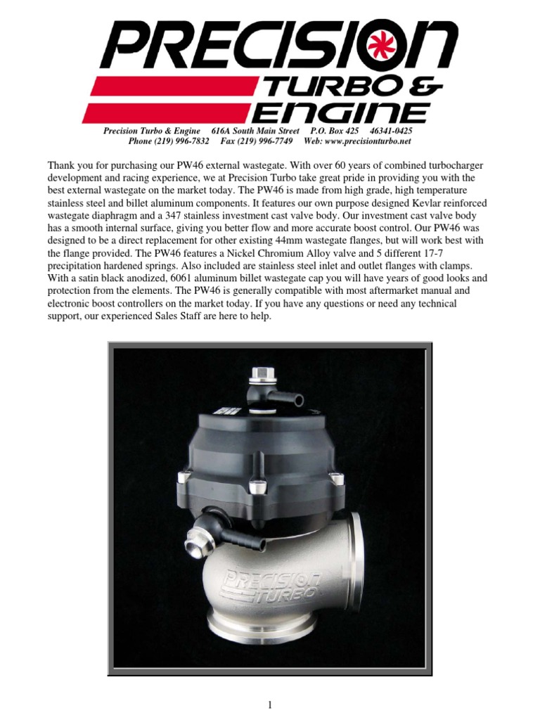PW46 46mm External Wastegate Guide | PDF | Turbocharger | Valve