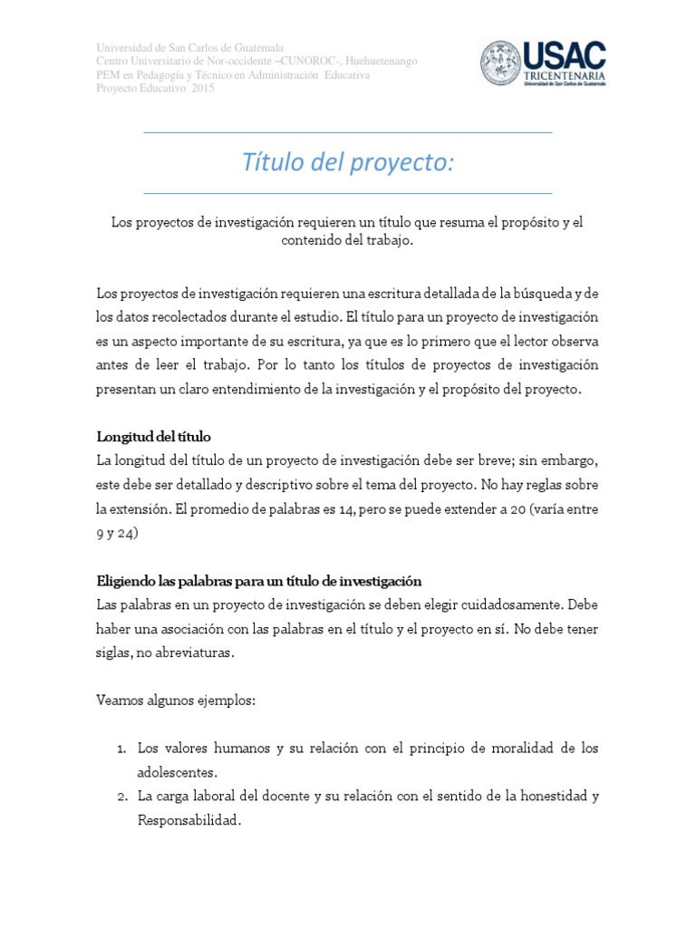Titulos de Proyectos | Educación primaria | Aprendizaje