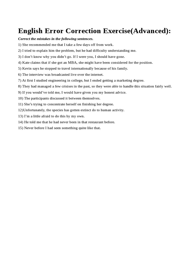 Error Correction Advanced Key | PDF | Verb | Semantics