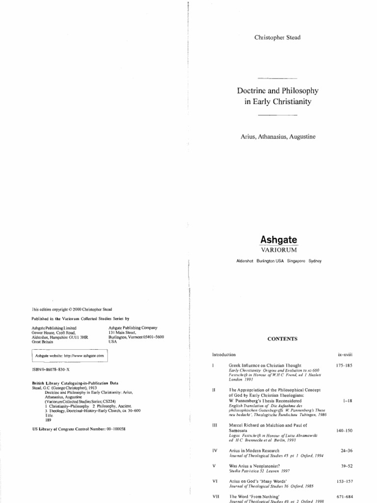 Christopher Stead Doctrine and Philosophy in Early Christianity ...