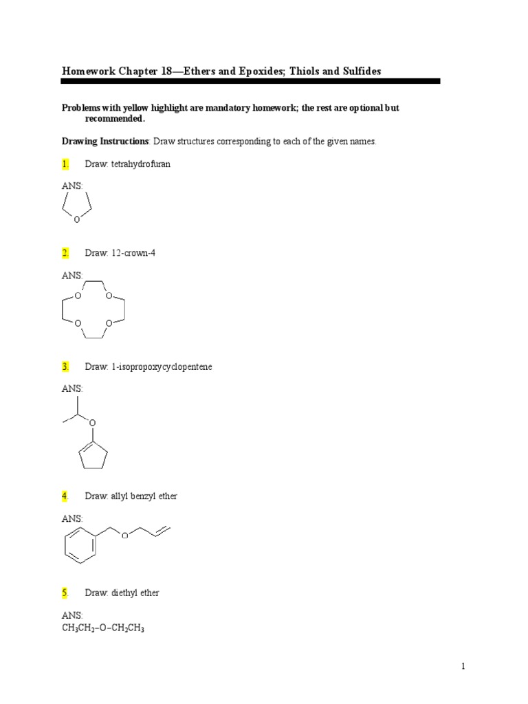 Ethers and Epoxides Homework Problems | PDF | Ether | Chemical Reactions