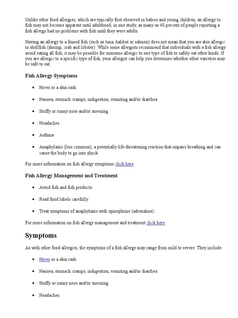 Fish Allergy Symptoms | PDF | Food Allergy | Allergy