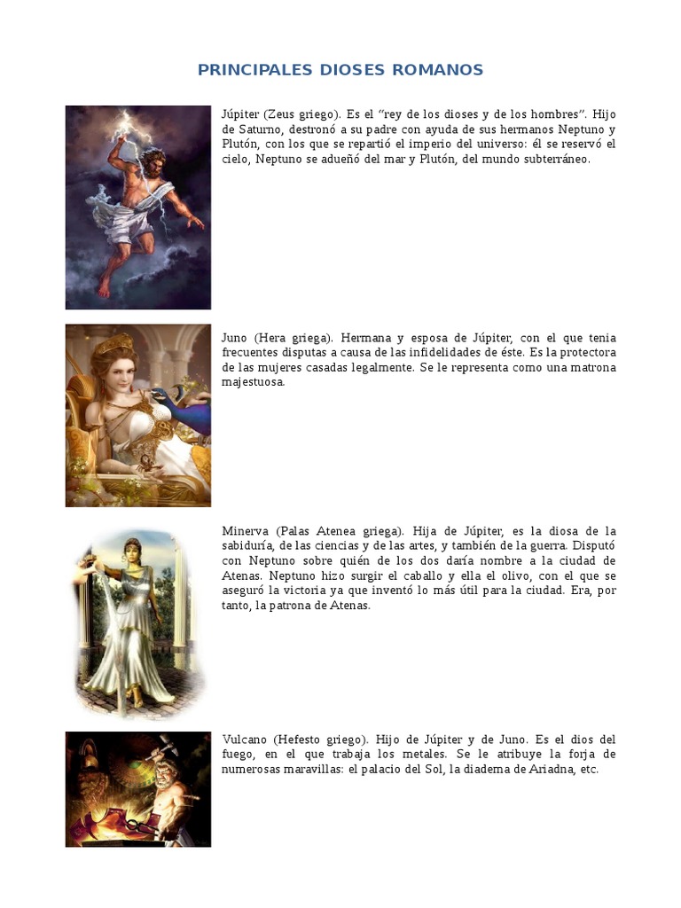 Principales dioses romanos y sus roles | PDF | Júpiter (mitología ...